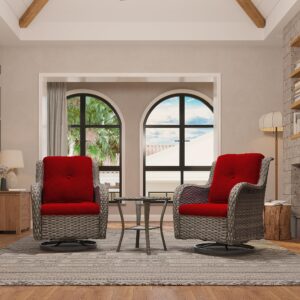 Joyside Outdoor Swivel Rocker Patio Chair - Outdoor Wicker Glider Rocking Chair with Olefin Fabric Cushions Suitable for Porch Deck and Backyard(Mixed Grey/Red)