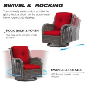 Joyside Outdoor Swivel Rocker Patio Chair - Outdoor Wicker Glider Rocking Chair with Olefin Fabric Cushions Suitable for Porch Deck and Backyard(Mixed Grey/Red)