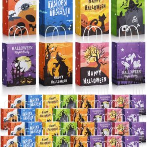 Qilery 48 Pieces Halloween Treat Bags with Handles Kraft Paper Halloween Candy Bags for Kid Goodie Snack Trick or Treating Party Bulk Supplies, 8 Patterns