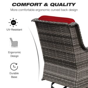 Joyside Outdoor Swivel Rocker Patio Chair - Outdoor Wicker Glider Rocking Chair with Olefin Fabric Cushions Suitable for Porch Deck and Backyard(Mixed Grey/Red)