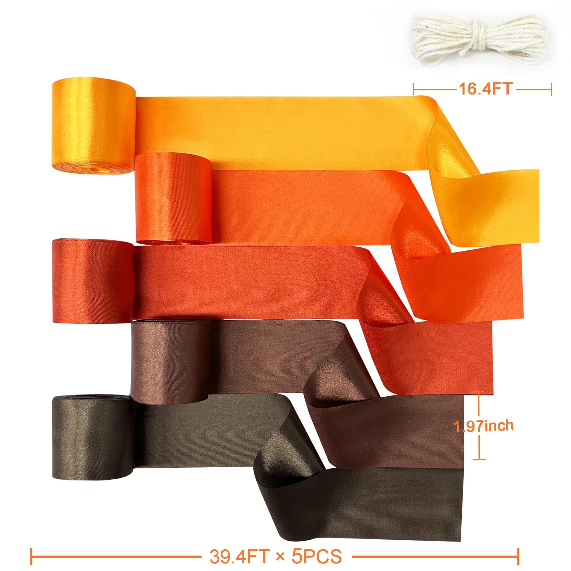 Fall Party Decorations Ombre Brown Orange Yellow Satin Ribbon Streamer Backdrop 197 Ft × 1.97" Wide Fringe Hanging Ribbon Garland for Wedding Birthday Bridal Shower Autumn Thanksgiving Party Supplies