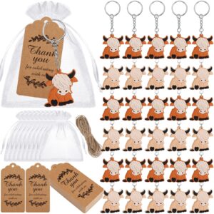 equsion 36 sets cow keychain baby shower party favors with white organza bags thank you kraft tags rope cow themed party supplies return gift for baby shower, birthday, wedding, gender reveal, rewards