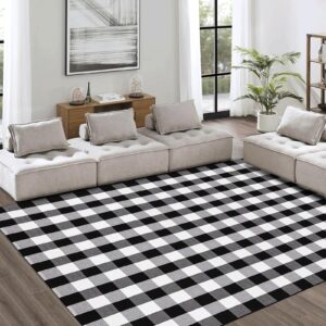 HOYIJA Black and White Checkered Area Rug 5.5' x 7.5' Buffalo Plaid Rug, Cotton Woven Washable Check Rug for Indoor and Outdoor, Dining Room, Bedroom, Living Room, Kitchen, (Black & White)