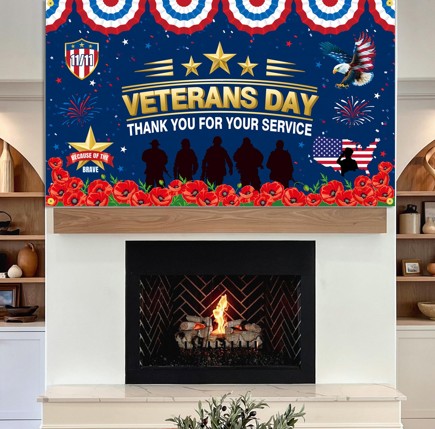 JKQ Veterans Day Thank You for Your Service Backdrop Banner 73 x 43 Inch Thank You Veterans Banner America Patriotic Party Decorations Honoring All Who Served Indoor Outdoor Photo Booth Props