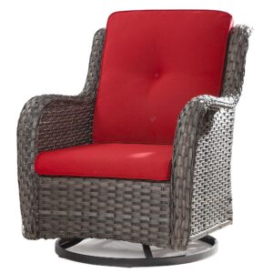 joyside outdoor swivel rocker patio chair - outdoor wicker glider rocking chair with olefin fabric cushions suitable for porch deck and backyard(mixed grey/red)