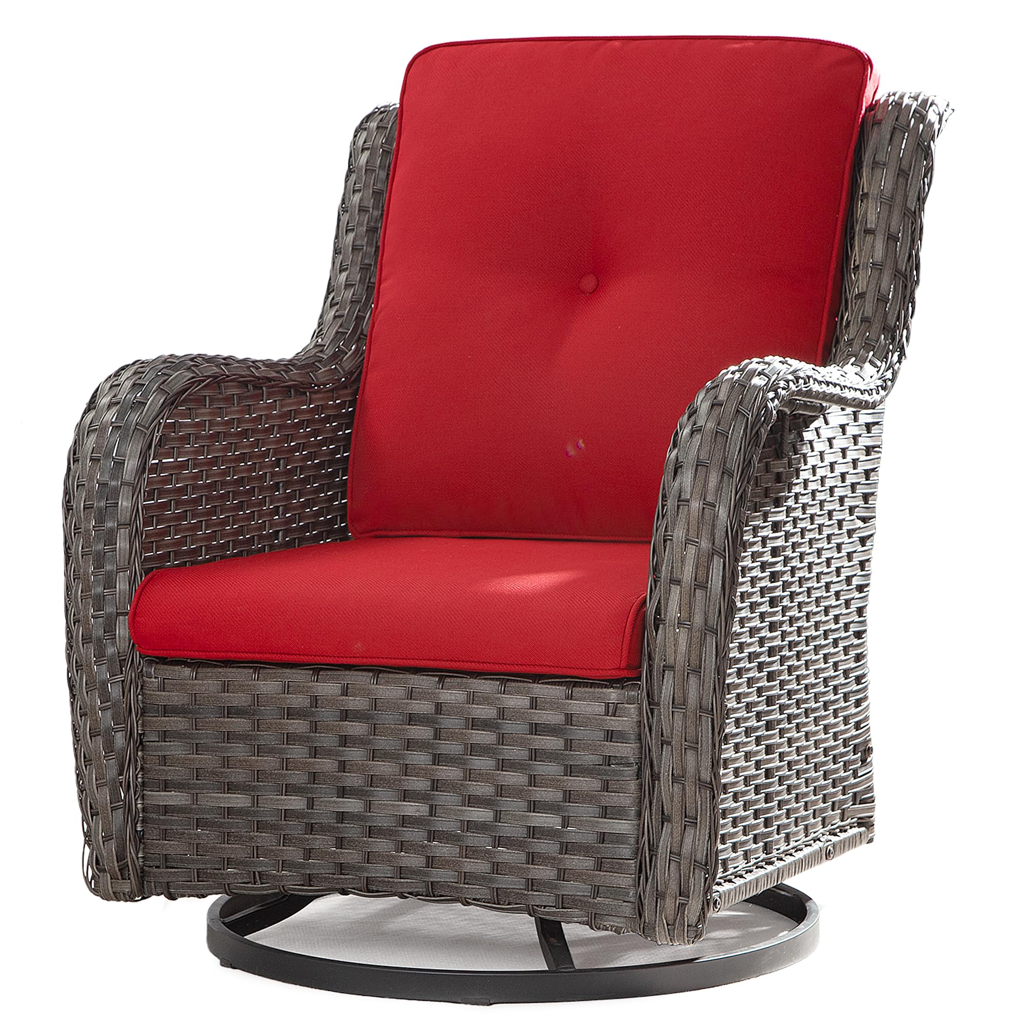 Joyside Outdoor Swivel Rocker Patio Chair - Outdoor Wicker Glider Rocking Chair with Olefin Fabric Cushions Suitable for Porch Deck and Backyard(Mixed Grey/Red)