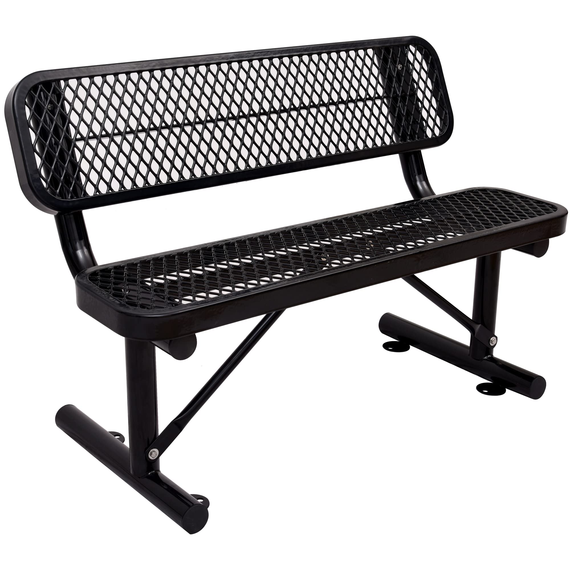 MTPLUM 4FT Outdoor Steel Bench with Backrest Park Metal Back Bench, Coated Outdoor Furniture Heavy Duty Park Bench with Back Patio Bench for Garden, Porch, and Park