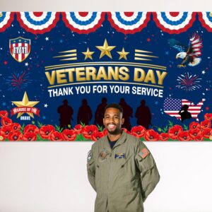 JKQ Veterans Day Thank You for Your Service Backdrop Banner 73 x 43 Inch Thank You Veterans Banner America Patriotic Party Decorations Honoring All Who Served Indoor Outdoor Photo Booth Props