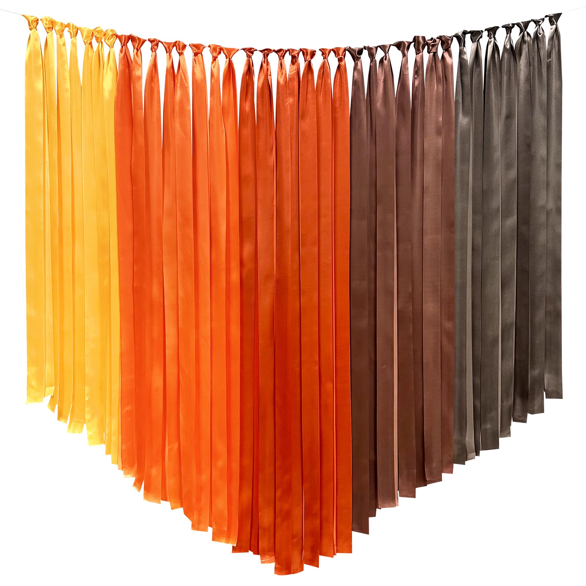 Fall Party Decorations Ombre Brown Orange Yellow Satin Ribbon Streamer Backdrop 197 Ft × 1.97" Wide Fringe Hanging Ribbon Garland for Wedding Birthday Bridal Shower Autumn Thanksgiving Party Supplies