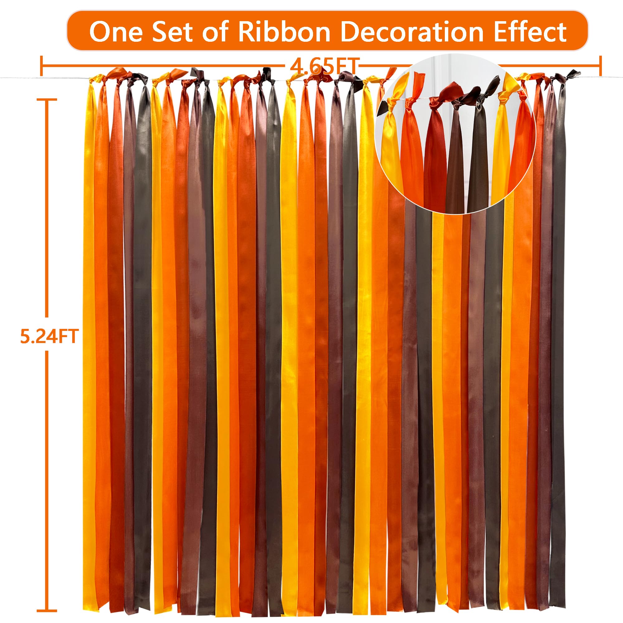 Fall Party Decorations Ombre Brown Orange Yellow Satin Ribbon Streamer Backdrop 197 Ft × 1.97" Wide Fringe Hanging Ribbon Garland for Wedding Birthday Bridal Shower Autumn Thanksgiving Party Supplies