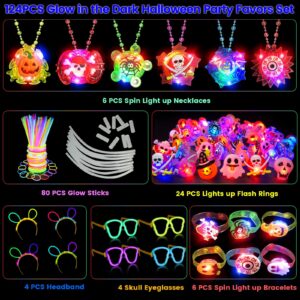 iRugosa hapfyer 124PCS Halloween Party Favors for Kids, Glow in the Dark Halloween Toys Bulk for Halloween Treat Bags Goodies Bags Fillers/Halloween Gifts Party Supplies