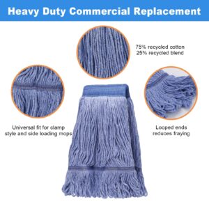 2 Pack Mop Head Replacement, Cleaning Heavy Duty Mop Head Commercial Replacement, Wet Industrial Blue Cotton Looped End String Head Refills,Wet Refills Head Optimal Absorption and Durability(Blue)