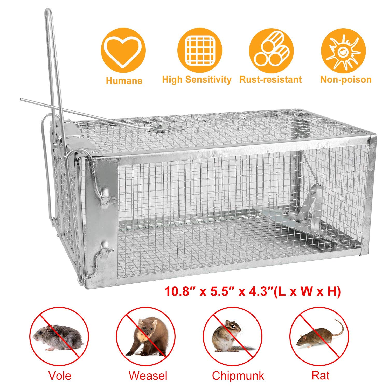 iMounTEK Animal Steel Cage Traps, Humane Live Mouse Trap Reusable Metal Rat Rodent Cage Catch Release Continuous Capture Indoor Outdoor