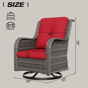 Joyside Outdoor Swivel Rocker Patio Chair - Outdoor Wicker Glider Rocking Chair with Olefin Fabric Cushions Suitable for Porch Deck and Backyard(Mixed Grey/Red)