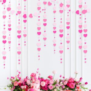 valentines day party decorations hot pink white hanging paper heart garland streamer for birthday bachelorette engagement wedding bridal shower anniversary minnie flamingo pink girl party supplies