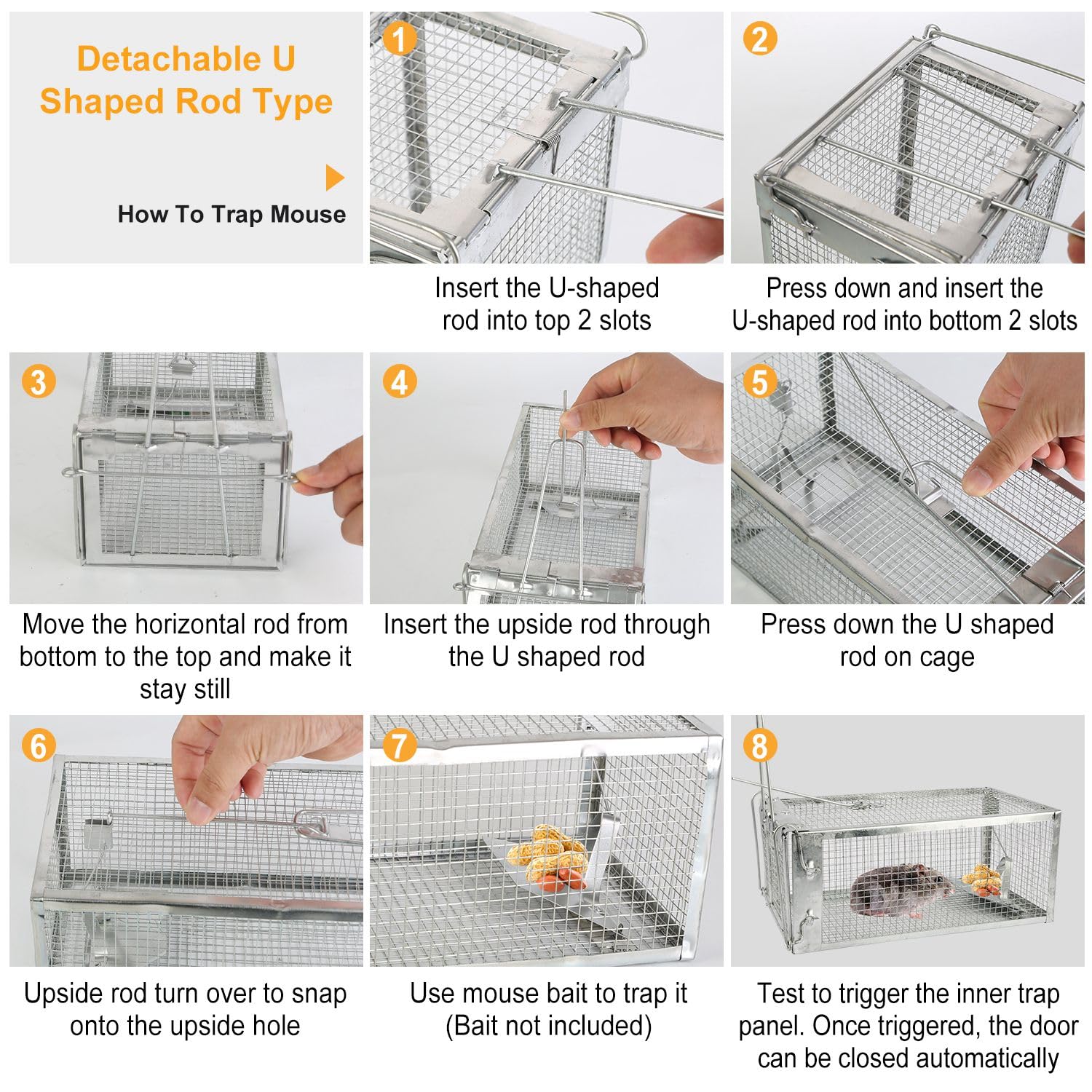 iMounTEK Animal Steel Cage Traps, Humane Live Mouse Trap Reusable Metal Rat Rodent Cage Catch Release Continuous Capture Indoor Outdoor