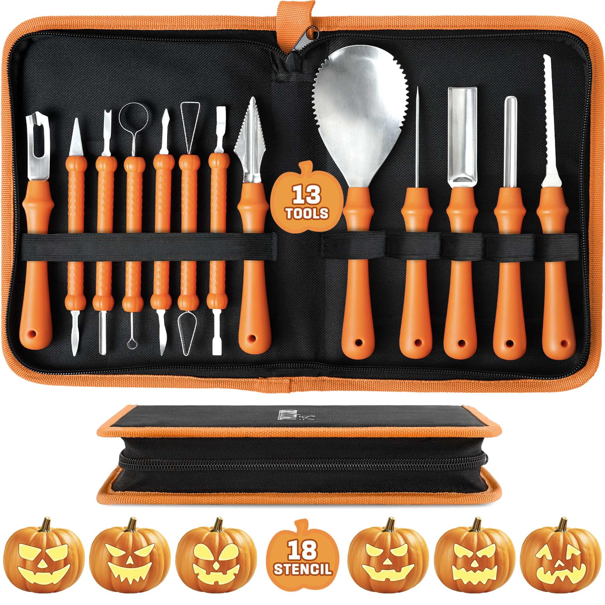 KatchOn, Professional Pumpkin Carving Kits - Pack of 31 | Halloween Pumpkin Carving Tools, 13 Pcs Heavy Duty Stainless Steel | 18 Pcs Pumpkin Carving Stencils for Halloween Decorations Jack-O-Lanterns