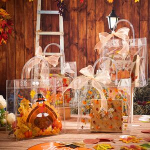 Paterr 24 Pcs Thanksgiving Clear Gift Bags with Handles Thanksgiving Gift Bags Fall Gift Bags Thanksgiving Treat Bags Pumpkin Gift Bags 7.87 x 7.87 x 3.15 Inches for Autumn Thanksgiving Party Supplies