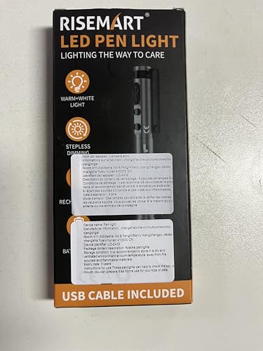 RISEMART Pen Light for Nurse, Rechargeable LED Medical PenLight, Warm/Cool White & Stepless Dimming, Portable Medical PenLight for Nurse, Doctor, First Aid, EMT, Nursing,Nursing Student (Black)