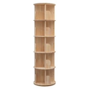 rotating bookshelf, 360 display 5 tier floor standing bookcase storage rack for kids&adult, wood narrow book shelf organizer for bedroom, living room, study room(63 * 18.1 * 18.1inch)