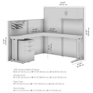 Bush Business Furniture Office in an Hour 65W L Shaped Cubicle Desk with Storage, Drawers, and Organizers in Pure White Modern Computer Table Set with Privacy Panels for Commercial Workspace