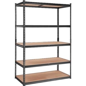 VEVOR Storage Shelving Unit, 5-Tier Adjustable, 2000 lbs Capacity, Heavy Duty Garage Shelves Metal Organizer Utility Rack, Black, 48" L x 24" W x 72" H for Kitchen Pantry Basement Bathroom Laundry