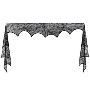 amaxiu halloween fireplace mantle scarf, spiderweb mantel decor black lace fireplace mantle cover 18 x 96 in festive halloween party decorations gothic indoor decor