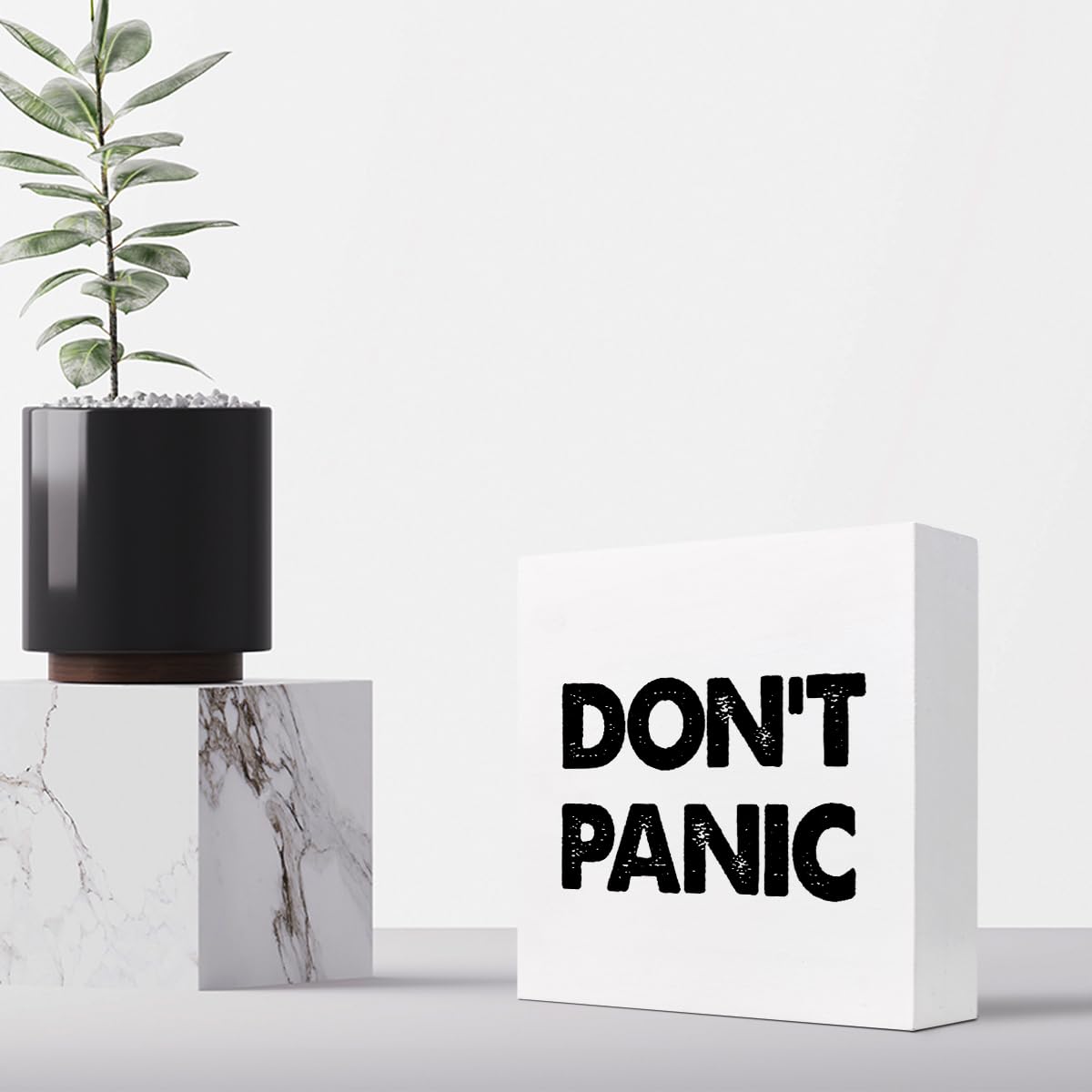 Don't Panic Wood Block Sign Desk Decor,Rustic Inspirational Wooden Box Plaque Sign Desk Decor for Home Bedroom Living Room Office Book Club Shelf Table Decor Decorations