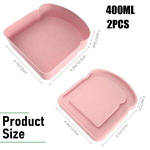 NADUSEP Sandwich Containers, 2 Pcs Sandwich Box Food Storage Toast Shape Holder Plastic for Lunch, Sandwich Keeper for Adults Prep Microwave (Pink Green)