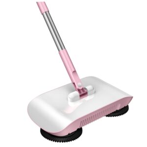 hand push floor sweepers, 3 in 1 manual vacuum cleaner mop, floor crumb sweeper, home cleaning sweeping mop for wooden ttile floor rugs (pink)