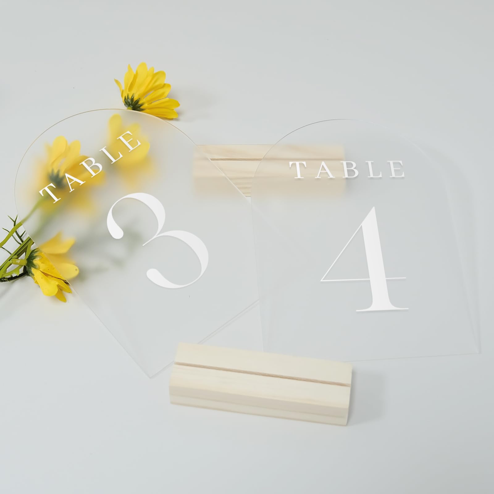 JINMURY Frosted Arch Wedding Table Numbers 1-15 with Wood Stands, 5x7" Frosted Acrylic Arch Signs and Wooden Base, Acrylic Table Numbers for Wedding (Frosted Table Numbers 1-15, 5"x7")