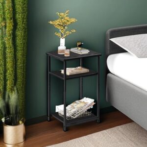 WLIVE Small Side Table, 3-Tier Black End Tables Living Room, Bedroom, Home Office, Narrow Couch Table for Small Spaces