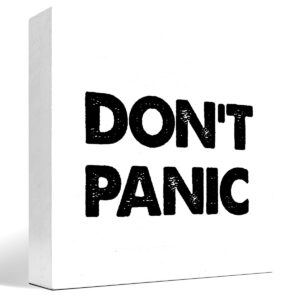 don't panic wood block sign desk decor,rustic inspirational wooden box plaque sign desk decor for home bedroom living room office book club shelf table decor decorations