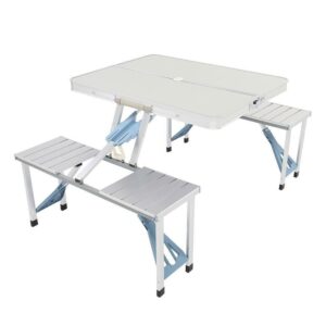 aluminum folding camping picnic dinner table set indoor outdoor patio furniture blue