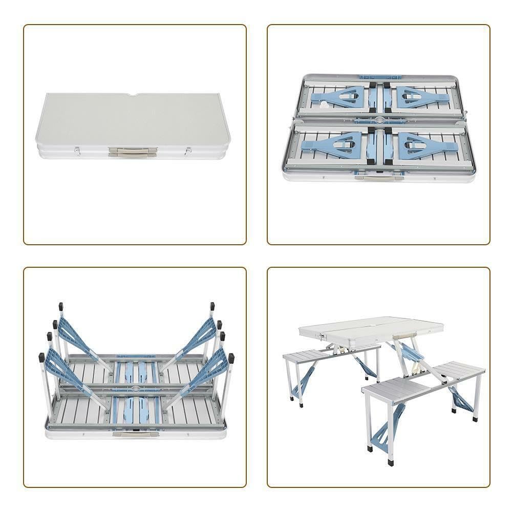 Aluminum Folding Camping Picnic Dinner Table Set Indoor Outdoor Patio Furniture Blue