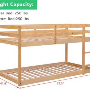 Anwick Twin Over Twin Low Bunk Bed with Stairs and Rails, Wooden Bunk Beds Frame with Safety Guardrail and Slats for Toddlers, Kids, Teens, Boys, Girls, Noise-Free (Natural)