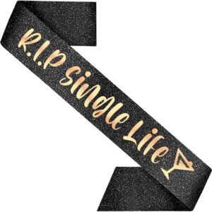 partyforever bachelorette party decorations sash for women rip single life black 32 inch long with rose gold letters for her