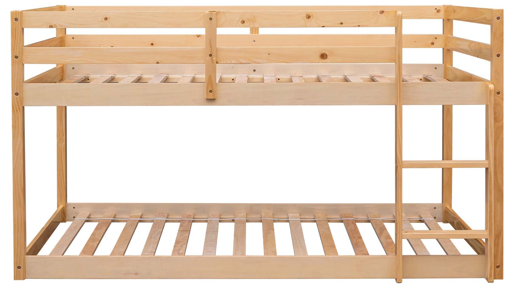 Anwick Twin Over Twin Low Bunk Bed with Stairs and Rails, Wooden Bunk Beds Frame with Safety Guardrail and Slats for Toddlers, Kids, Teens, Boys, Girls, Noise-Free (Natural)