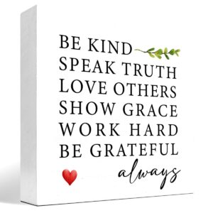 be kind speak truth wood block sign desk decor,rustic inspirational wooden box plaque sign desk decor for home office shelf table decor decorations