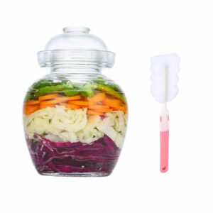 qunine glass pickle jar 2.5l fermentation jar crock, traditional fermentation jar canning jar kimchi containers with water seal airlock lid for fermenting pickles, wine brewing, sauerkraut and