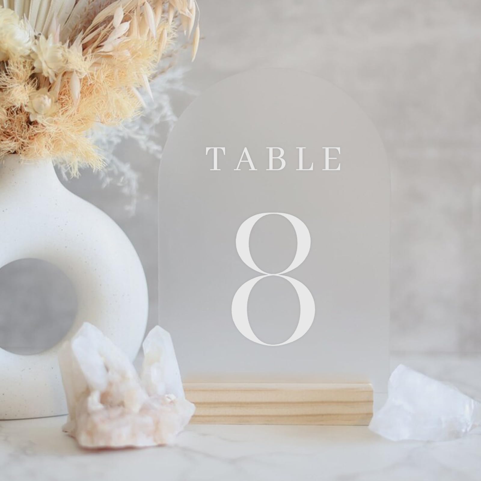 JINMURY Frosted Arch Wedding Table Numbers 1-20 with Wood Stands, 20 Pack 5x7" Frosted Acrylic Arch Signs and Wooden Base, Acrylic Table Numbers for Wedding (Frosted Table Numbers 1-20, 5"x7")