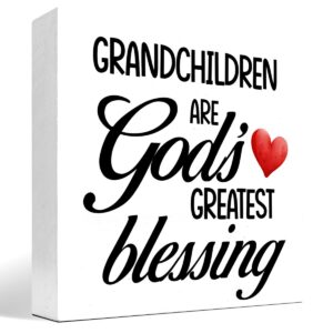 grandchildren are god's greatest blessing wood block sign desk decor,grandparents gifts wooden box plaque sign desk decor for home shelf table decorations