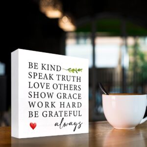 Be Kind Speak Truth Wood Block Sign Desk Decor,Rustic Inspirational Wooden Box Plaque Sign Desk Decor for Home Office Shelf Table Decor Decorations