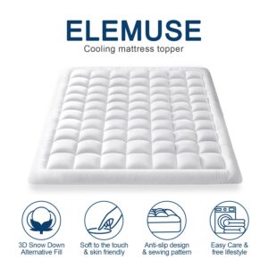 ELEMUSE Cooling Blue Queen Dual Layer Mattress Pad Cover, Cool-to-Touch Fitted Sheet Plus Soft Mattress Topper for Hot Sleepers, Supportive Pillowtop Mattress Protector with Fluffy Filling