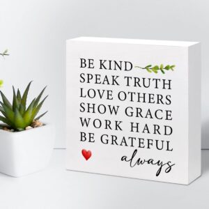 Be Kind Speak Truth Wood Block Sign Desk Decor,Rustic Inspirational Wooden Box Plaque Sign Desk Decor for Home Office Shelf Table Decor Decorations