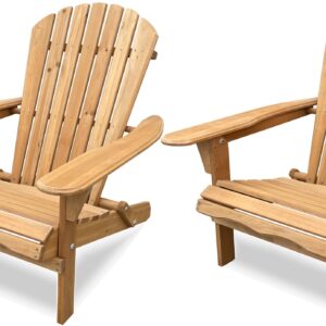 BTEXPERT Folding Adirondack Chair Half Assembled Lounge Chair Outdoor Wooden Patio Chair for Lawn Garden Backyard Deck Fire Pit Pool Beach 350lb Weight Capacity Set of 2