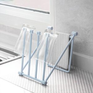 Countertop Dishcloth Drying Rack for Kitchen, 4 Arms Folding Dishcloth Holder, Vertical Hand Towel Stand, Kitchen Rag Holder, Dishcloth Storage Rack, Dish Rag Cloth Holder for Home(Light Blue)