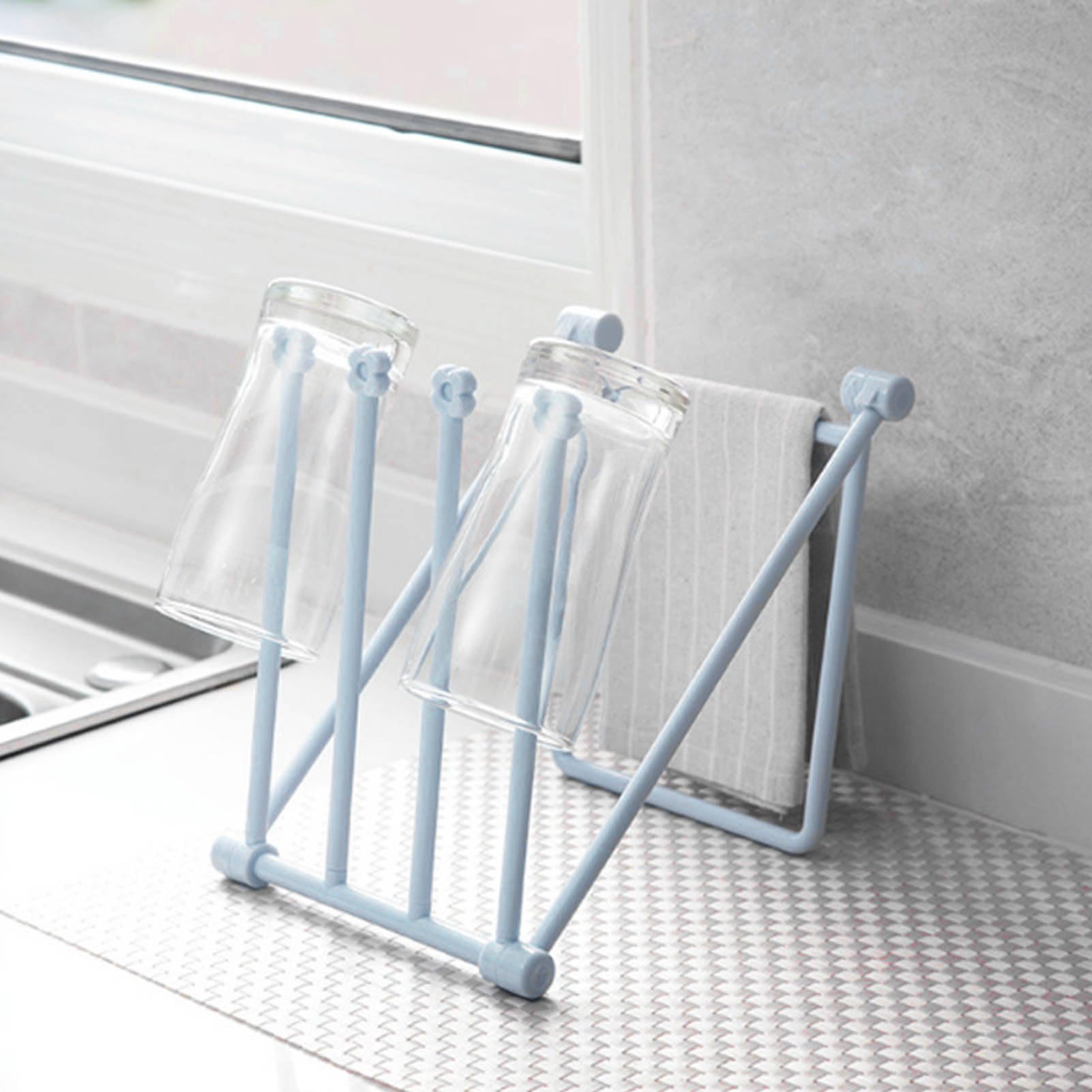 Countertop Dishcloth Drying Rack for Kitchen, 4 Arms Folding Dishcloth Holder, Vertical Hand Towel Stand, Kitchen Rag Holder, Dishcloth Storage Rack, Dish Rag Cloth Holder for Home(Light Blue)