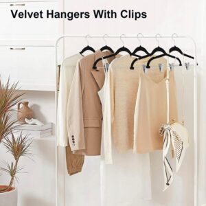 30 Pack Velvet Hangers with Clips - POZEAN Velvet Pants Hangers Skirt Hangers Felt Hangers Space Saving for Pants, Skirts, Jeans, Shorts, Kids Clothes and More(Black)