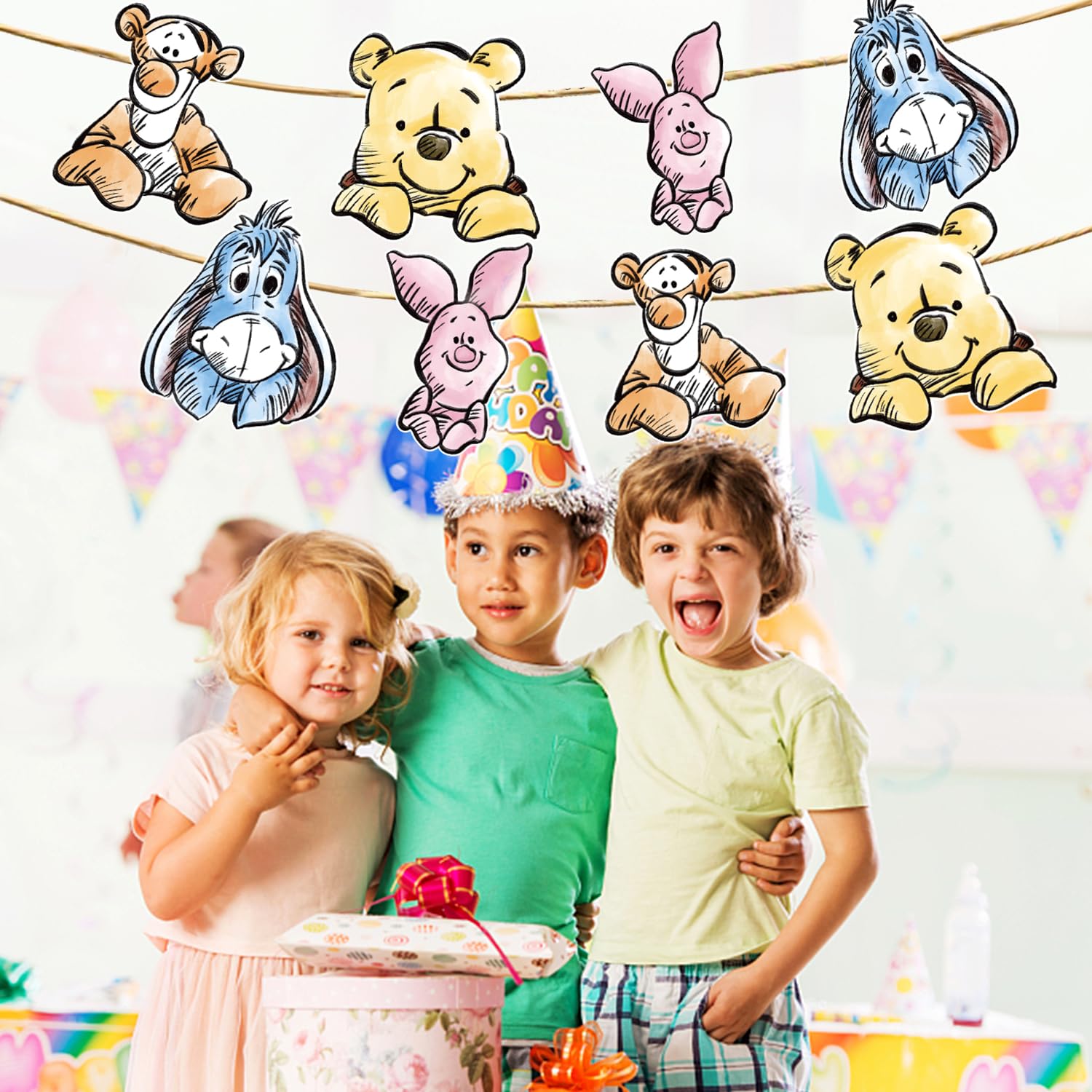 Winnie Banner For Baby Shower Decorations Birthday Banner Party Decoration Party Supplies(8PCS)